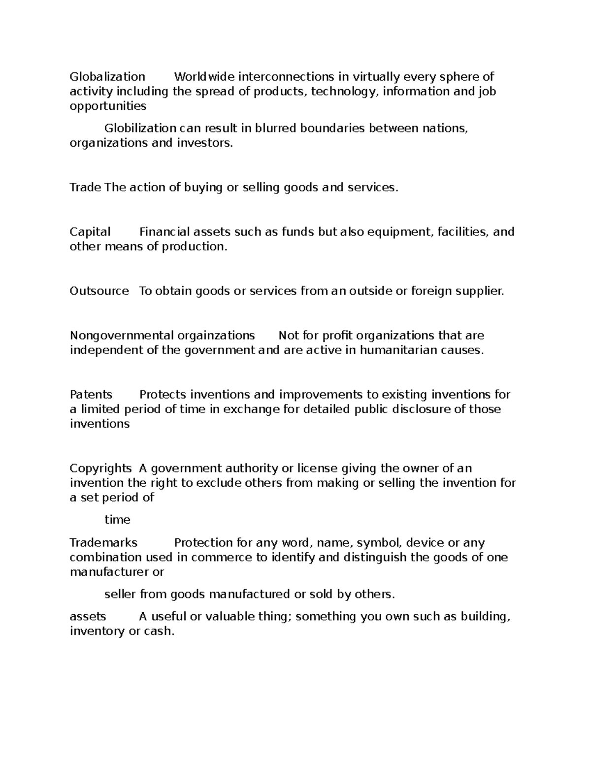 Globalization and Trade Concepts: Key Terms and Definitions (BUS 101 ...