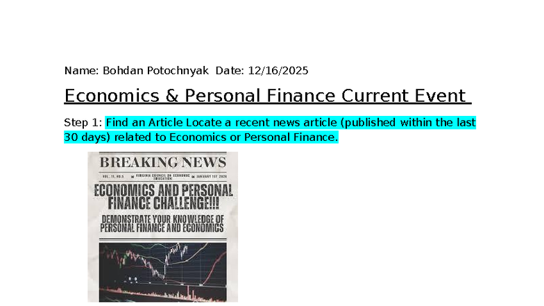 Current Event Article - Econ 101 Assignment Before Final Exam - Studocu