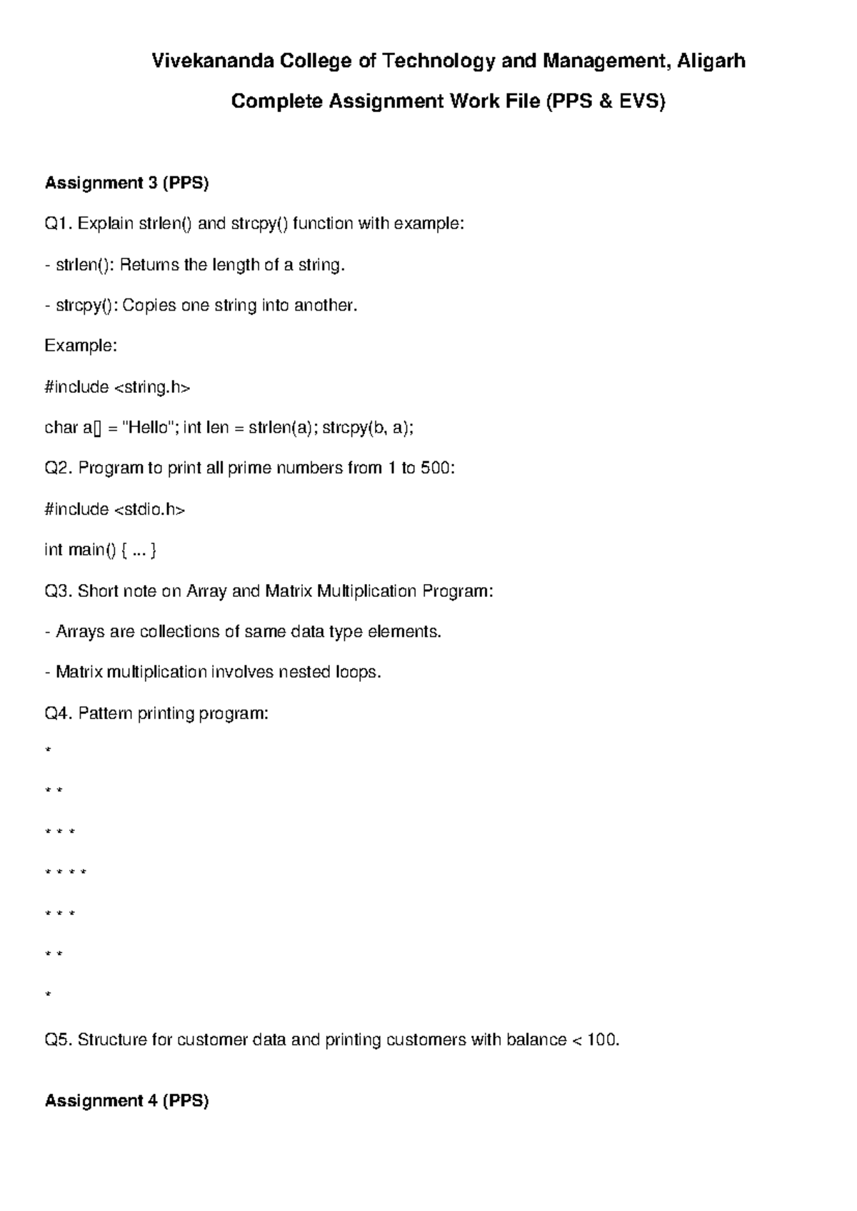 PPS EVS Complete Assignment Work File: Key Concepts & Programs - Studocu