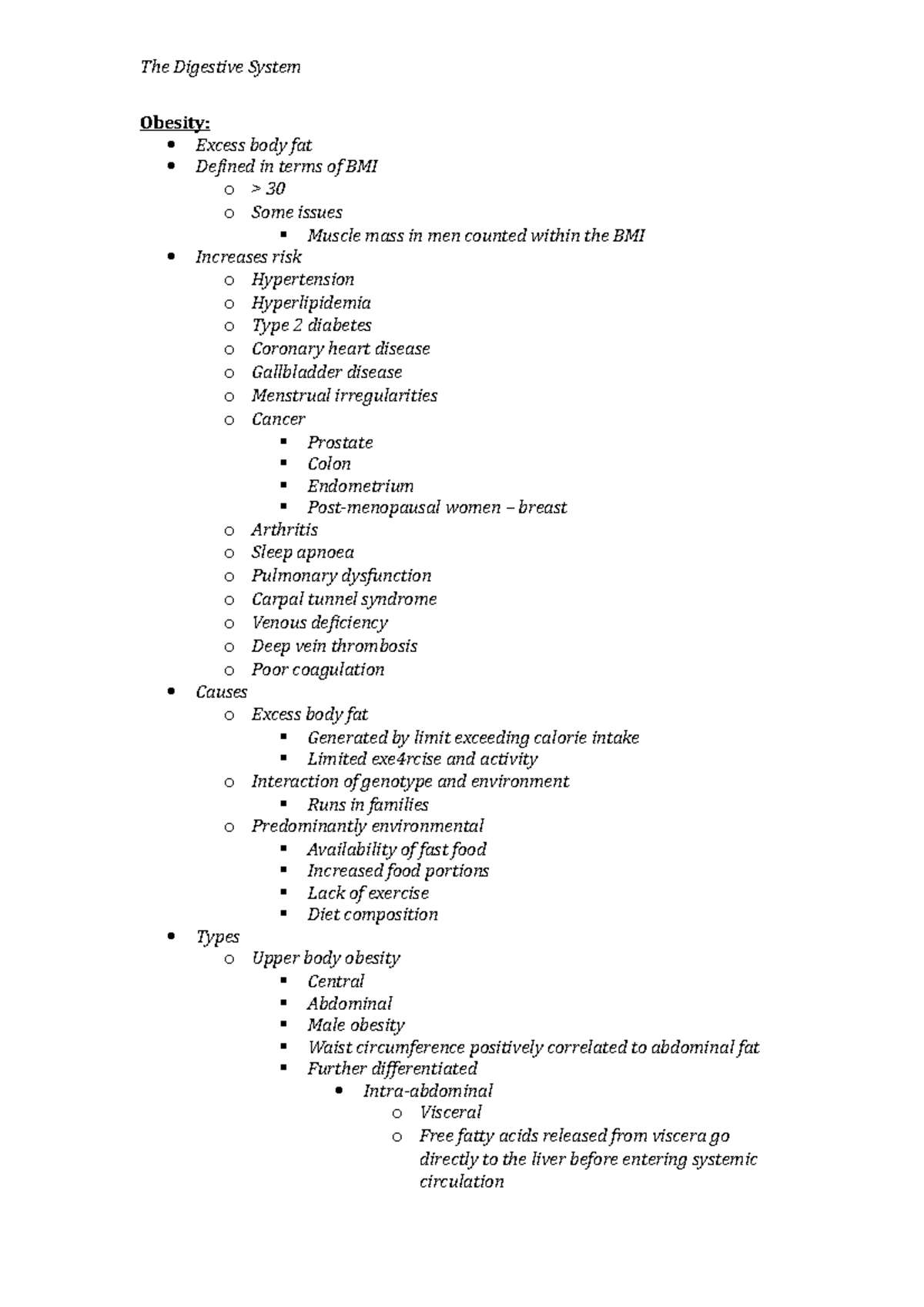 Obesity Lecture Notes - The Digestive System Obesity: Excess body fat ...
