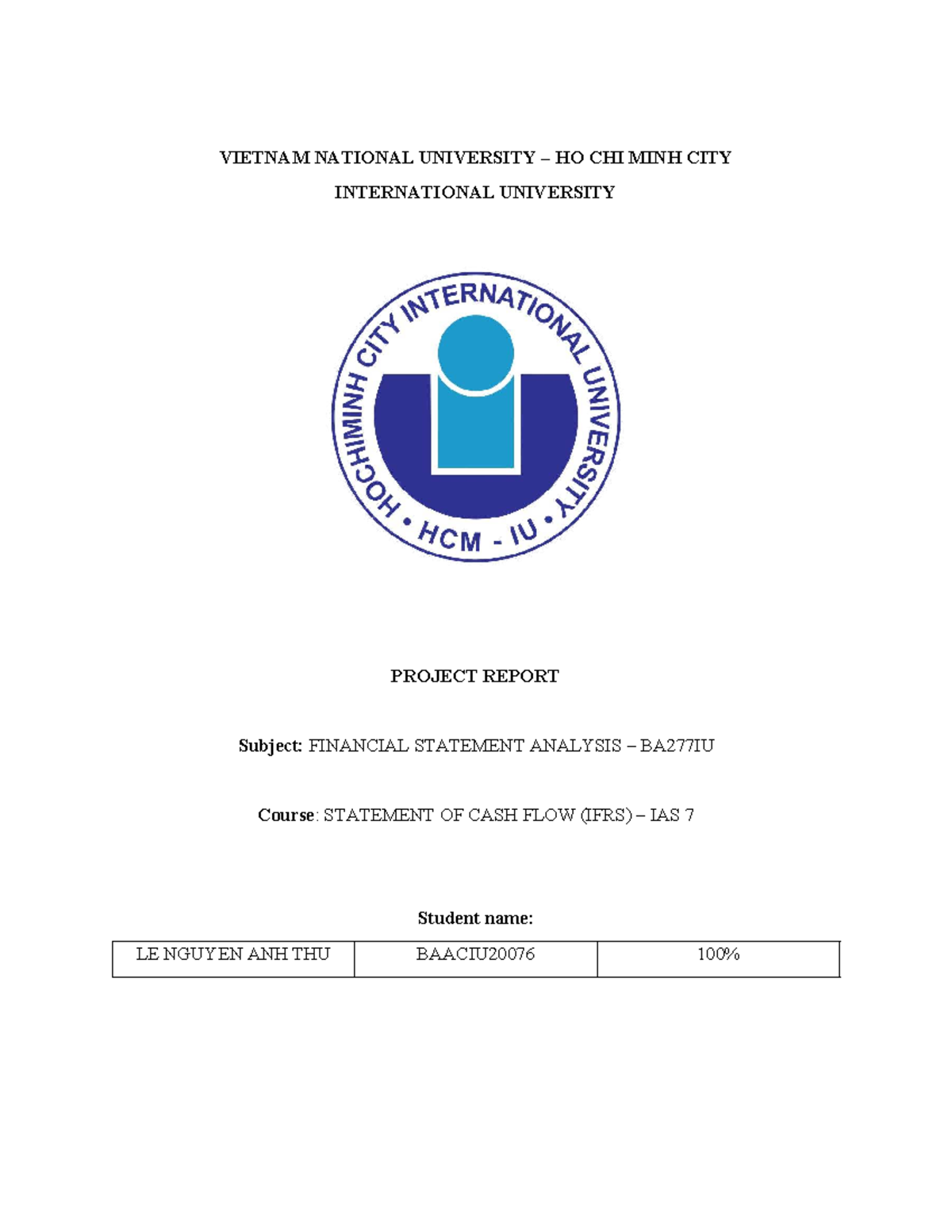 FSA Report: Statement of Cash Flow Analysis (BA277IU) - Studocu
