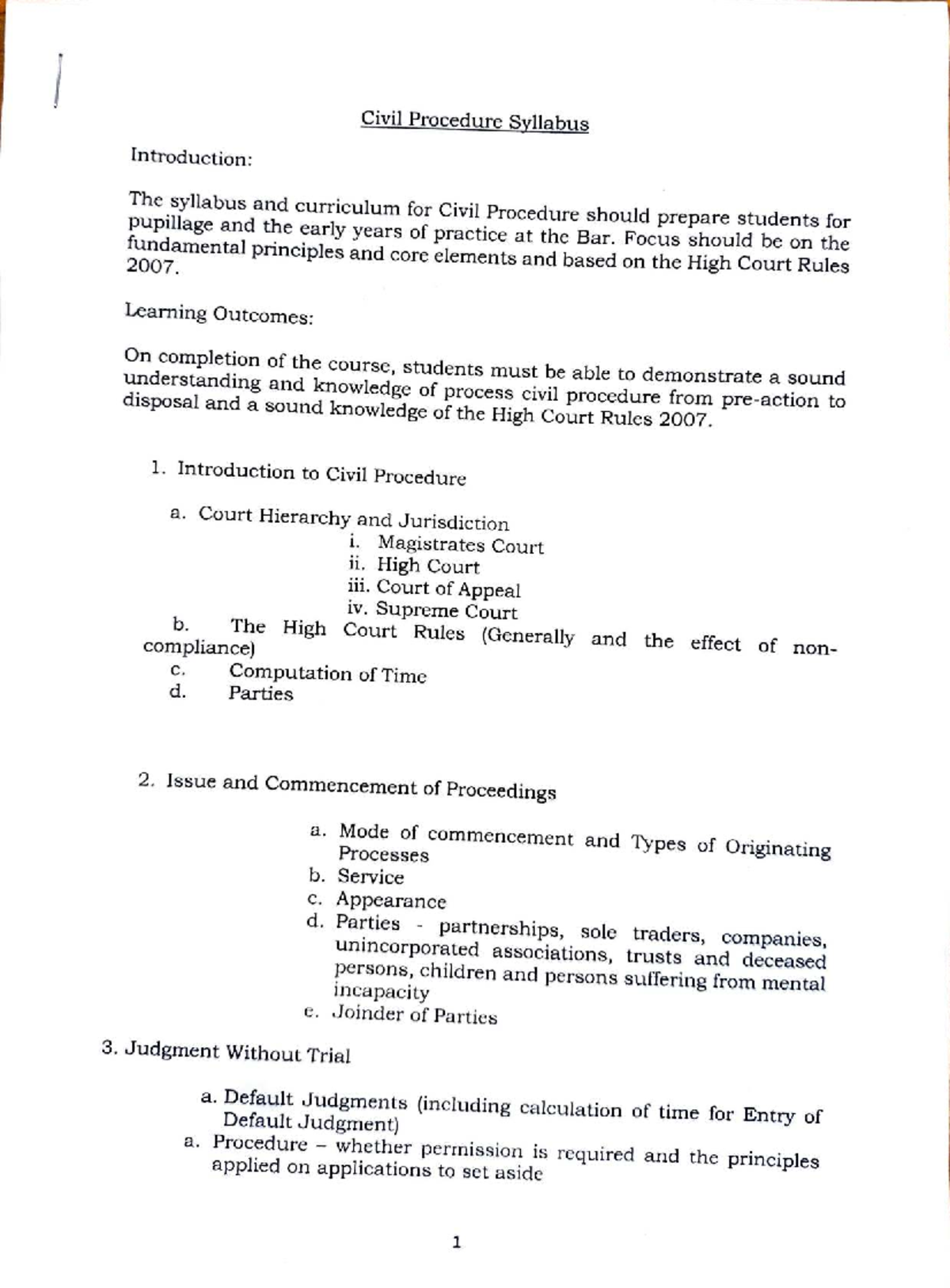 Civil Procedure Syllabus: Introduction to Core Principles and High ...