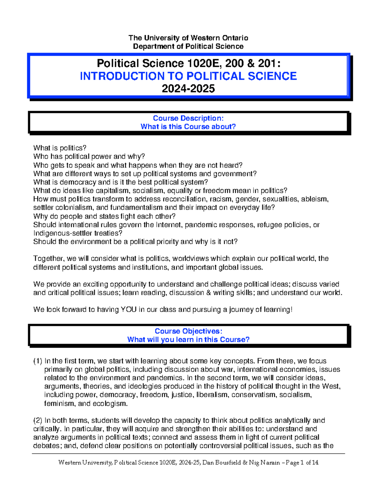 Political Science 1020E: Intro to Politics - Course Overview ...