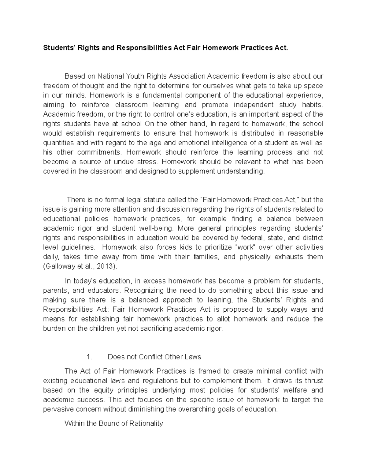 Students' Rights and Responsibilities Act: Fair Homework Practices ...
