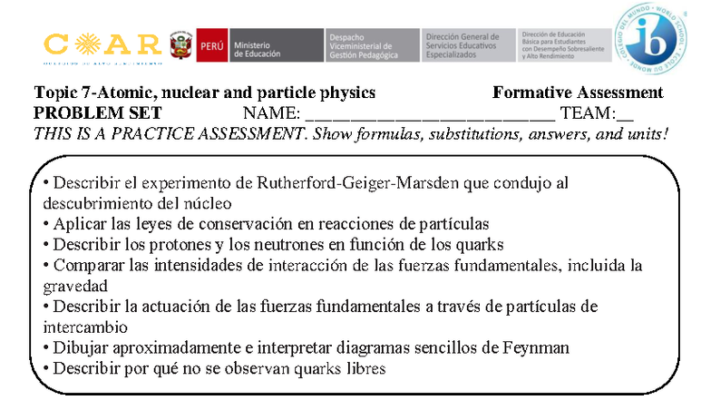 7.3 Nuclear and Particle Physics Formative Assessment Problem Set - Studocu
