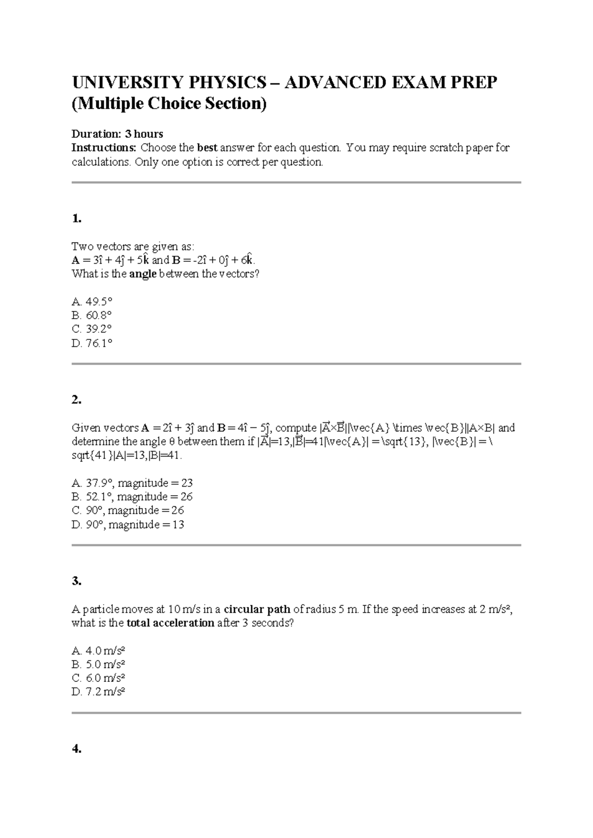 University Physics - Advanced Exam Prep (Multiple Choice) - Studocu