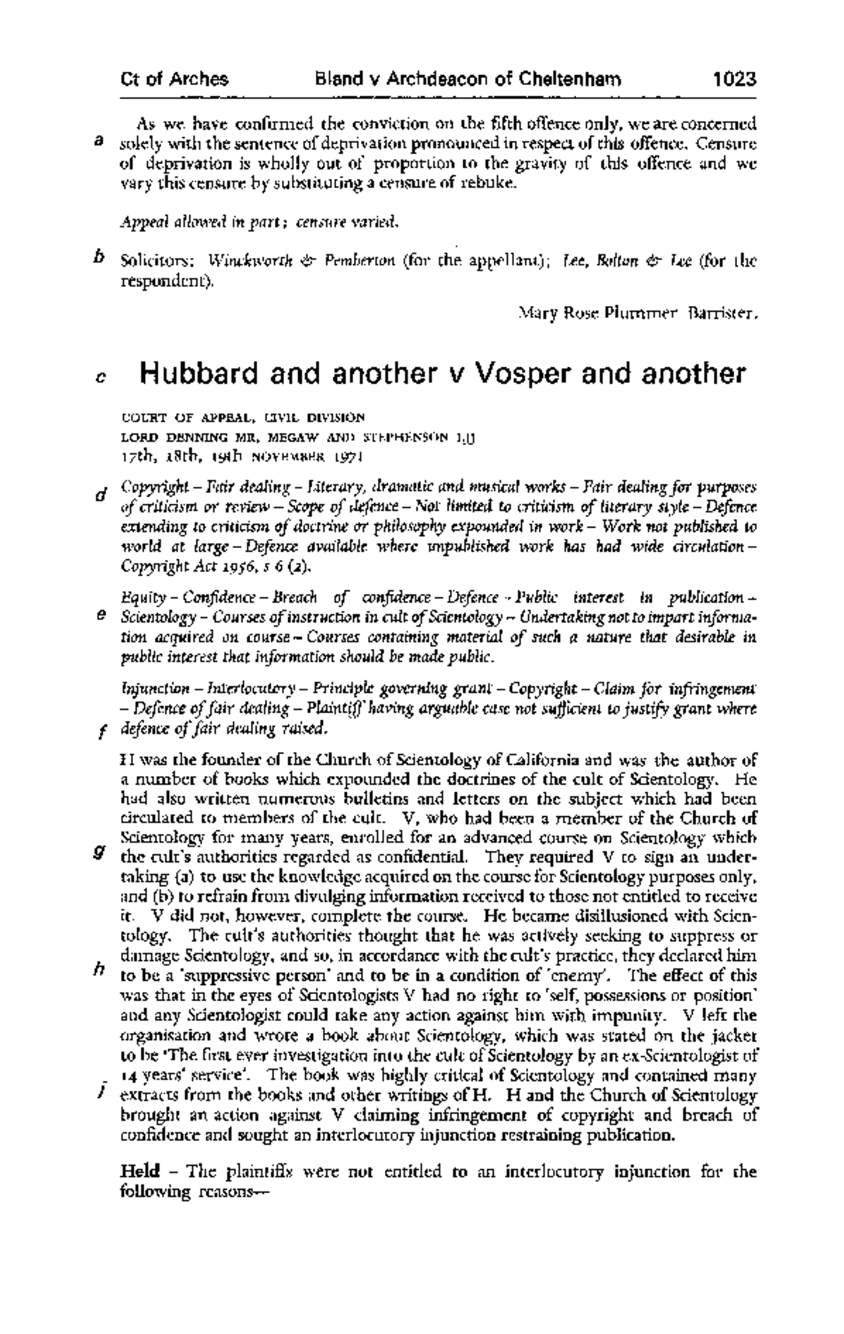 Hubbard v Vosper: Appeal on Copyright & Confidence - 1972 Case Study ...