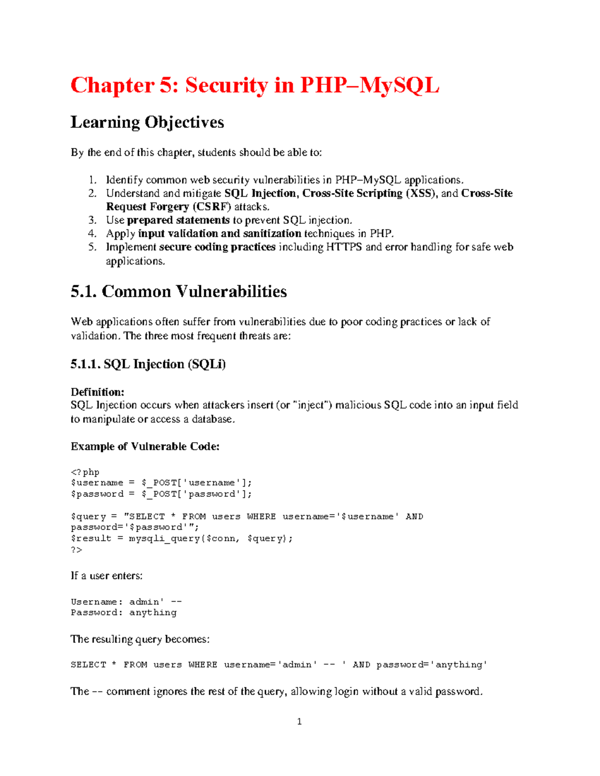 Chapter 5: Security in Web Applications - Learning Objectives - Studocu