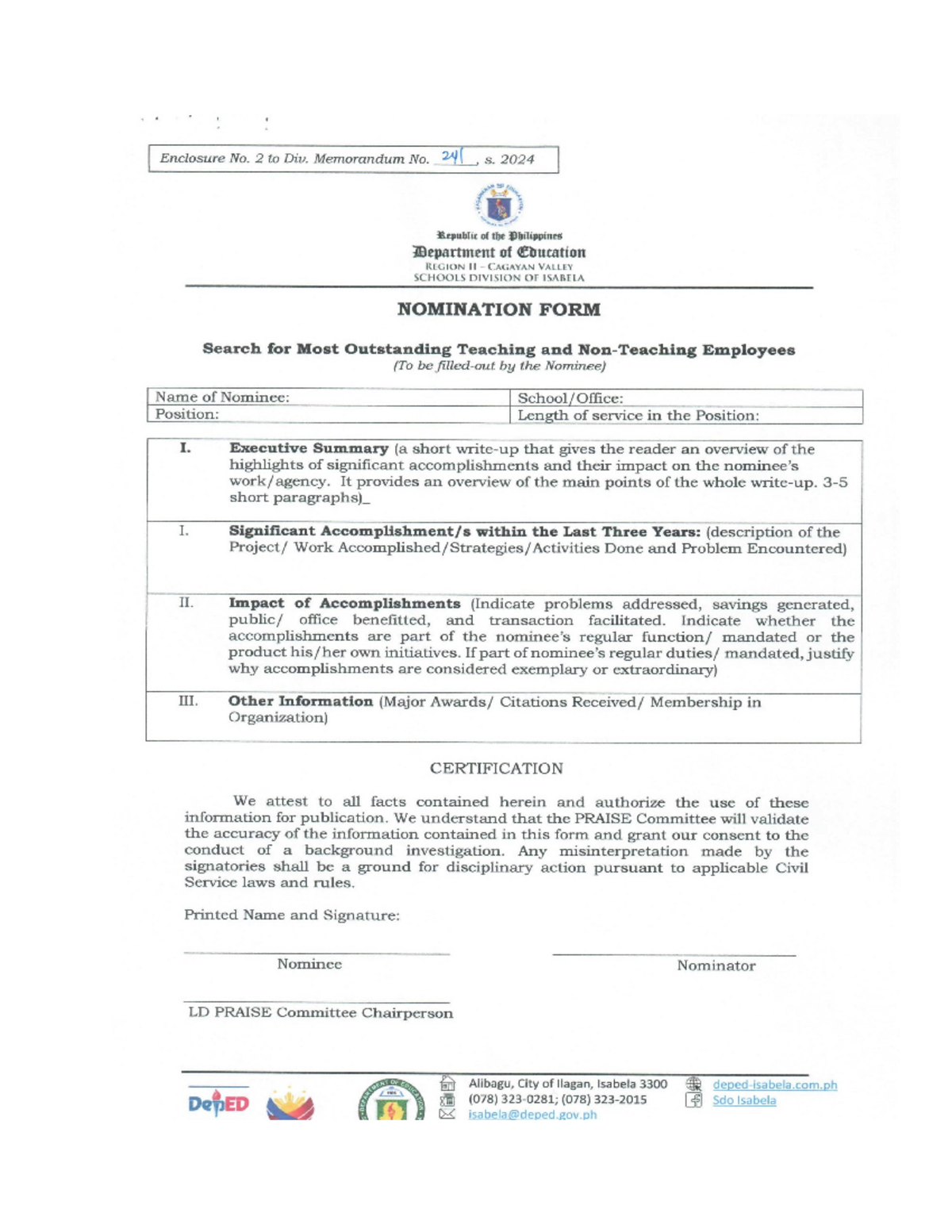 Nomination Form and Guidelines Project Trophy - Enclosure No. 2 to Div ...