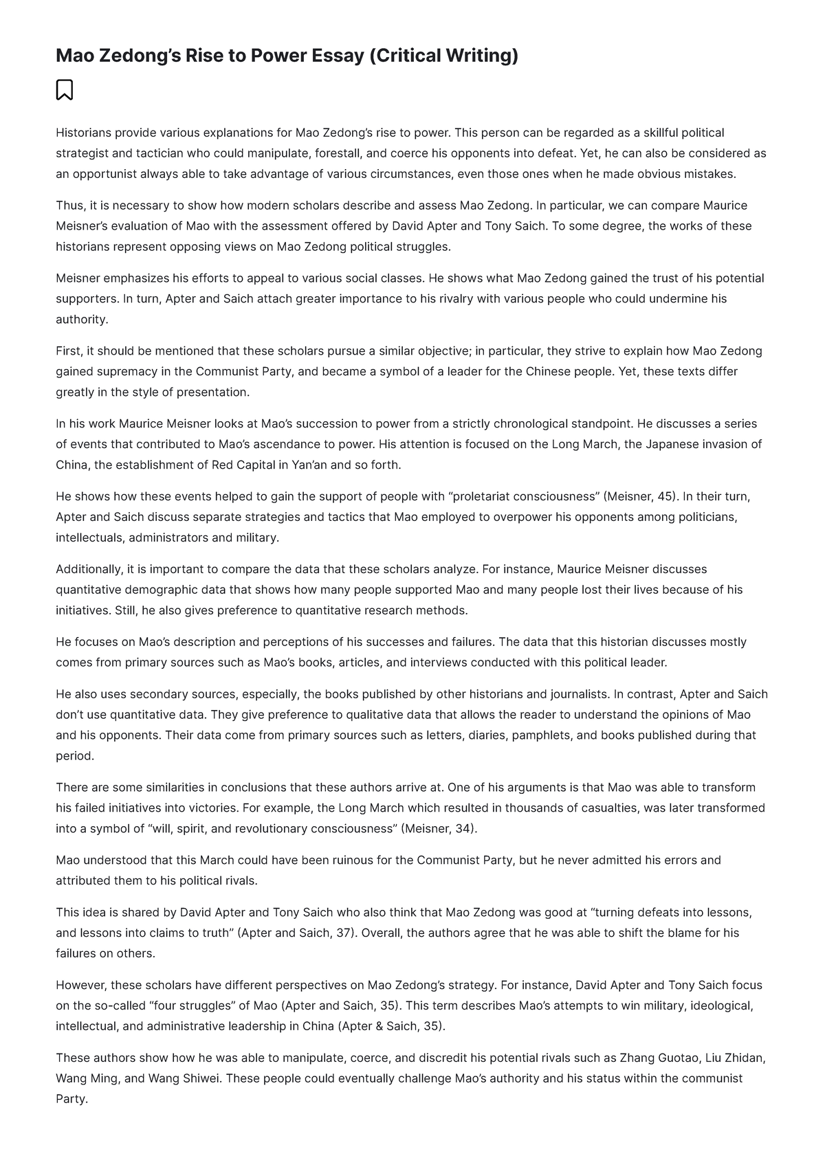 Mao Zedong's Rise to Power: A Critical Analysis (Hist 1111) - Studocu