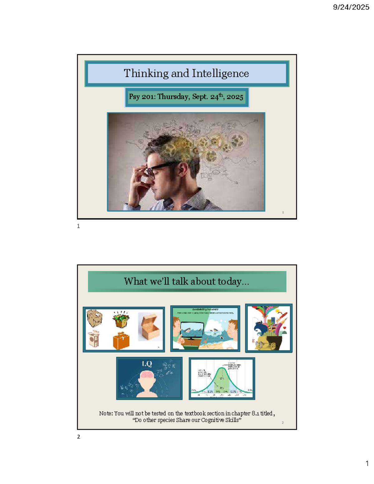 Psy 201: Lecture 9 - Thinking and Intelligence Overview - Studocu