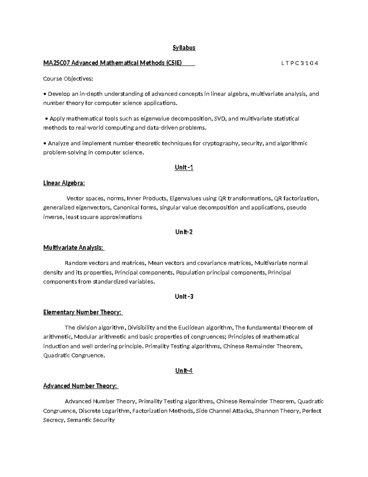 Syllabus MA25C07: Advanced Mathematical Methods for CSIE - Studocu