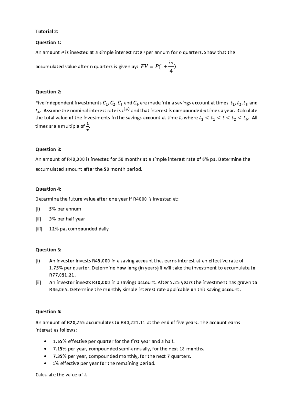 Tutorial+2 - Provides questions and solutions - Tutorial 2 : Question 1 ...