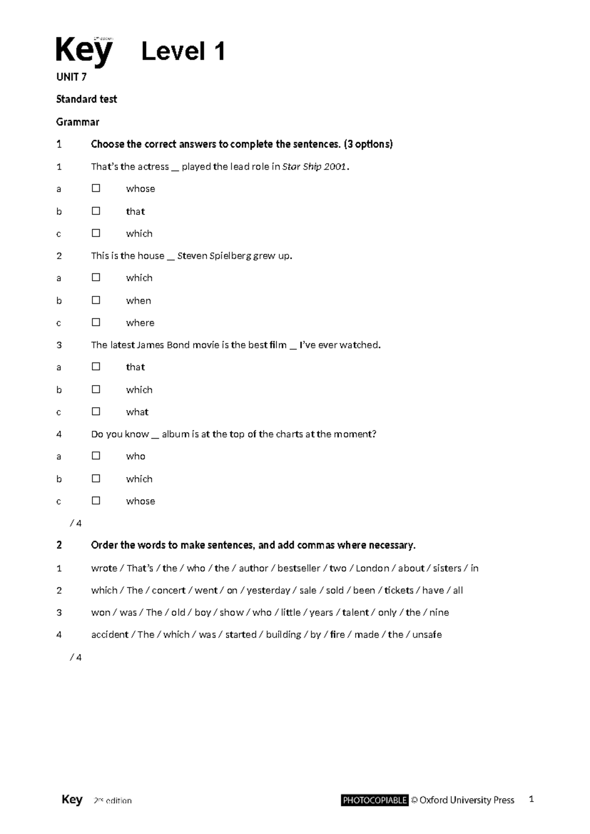 UNIT 7 - KEY 1: Standard Test Review and Practice - Studocu