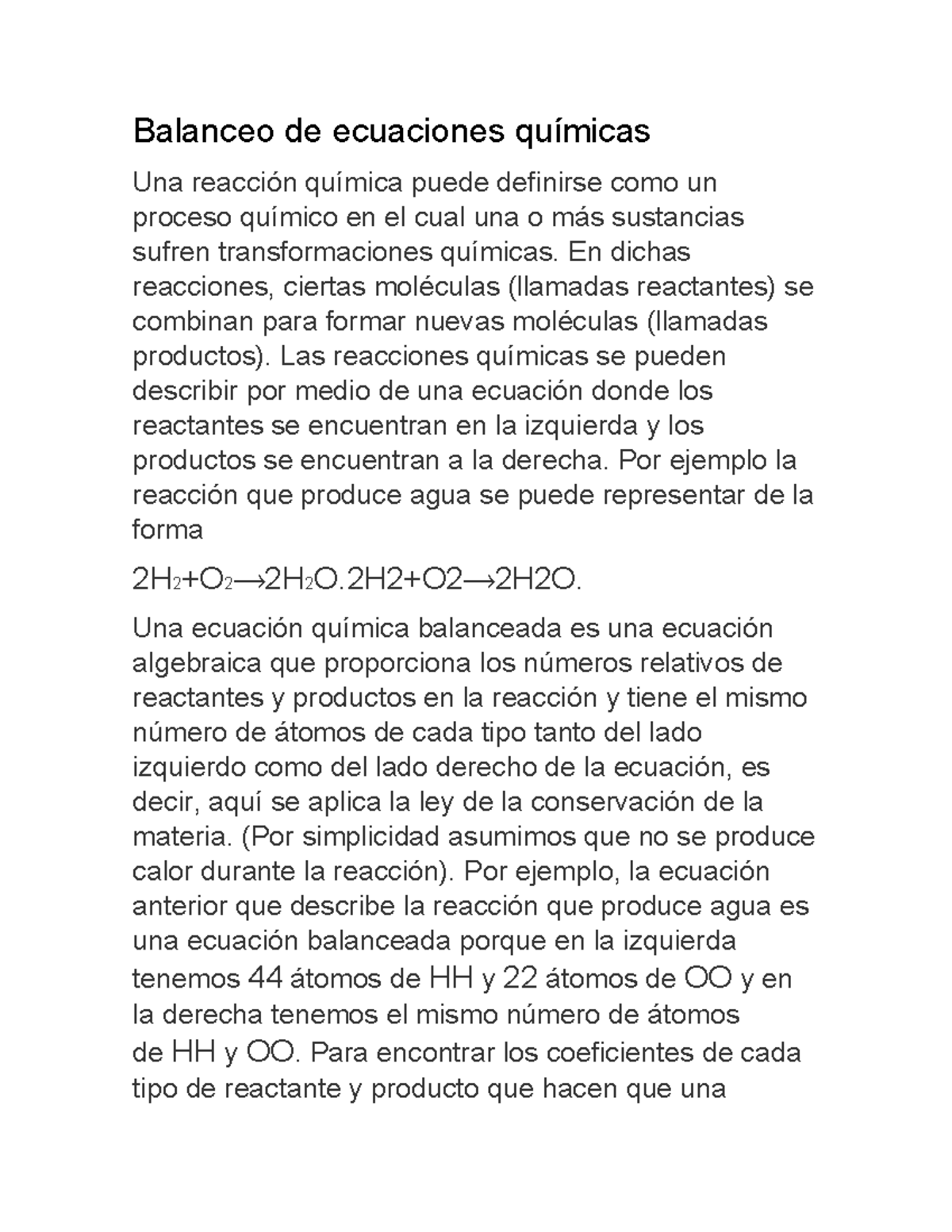 Balanceo de Ecuaciones Químicas: Conceptos y Ejemplos - Studocu