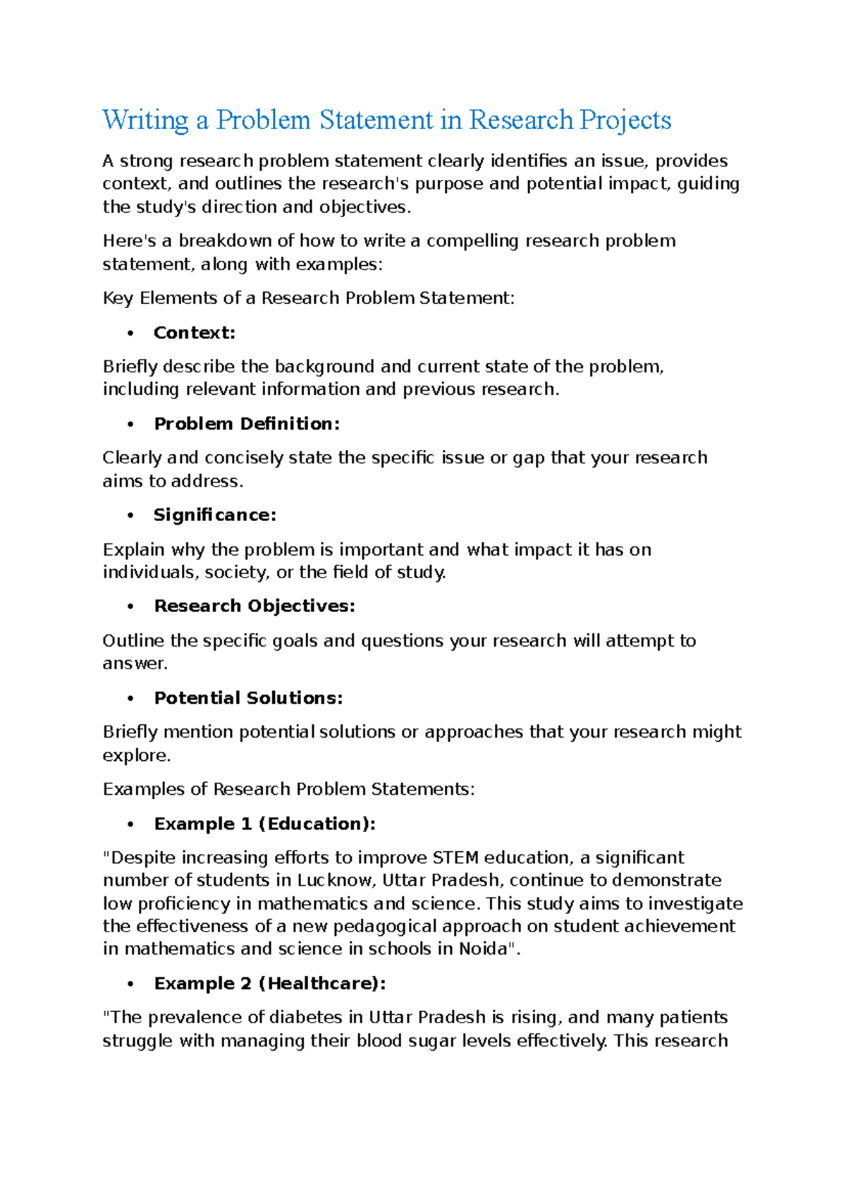 Writing a Compelling Problem Statement in Research Projects - Studocu