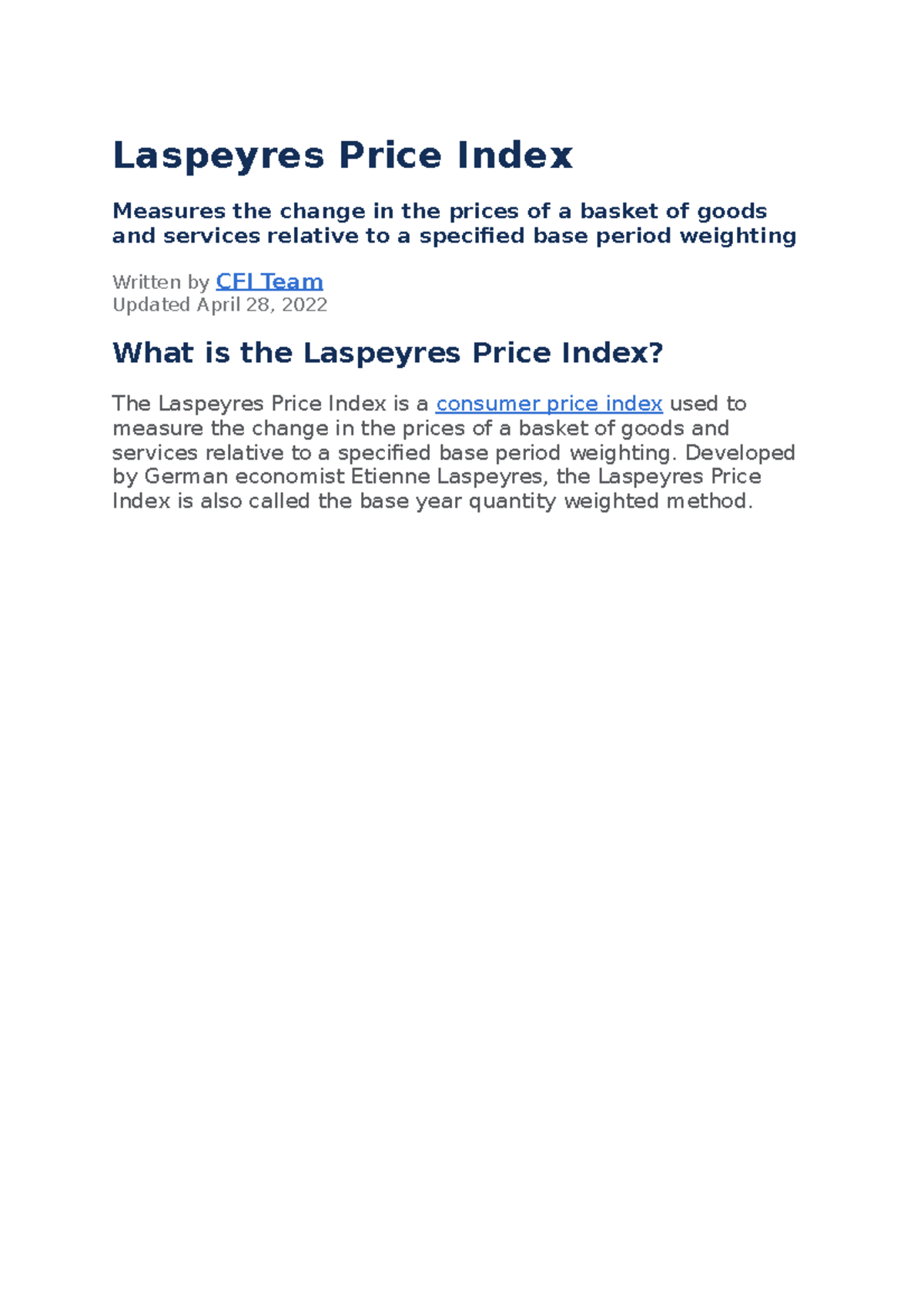 Laspeyres Price Index - Cost Accounting - Laspeyres Price Index ...