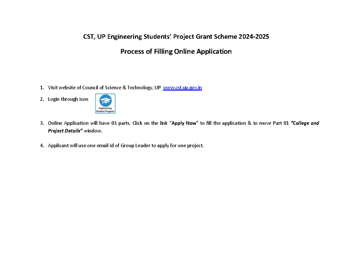 CST, UP Engineering Students Project Grant Scheme Online Application Guide - Studocu