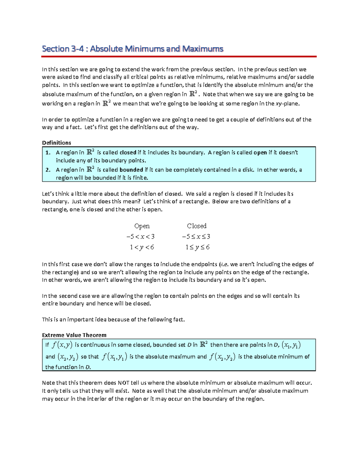 Calc III Absolute Extrema Insights and Optimization Techniques - Studocu