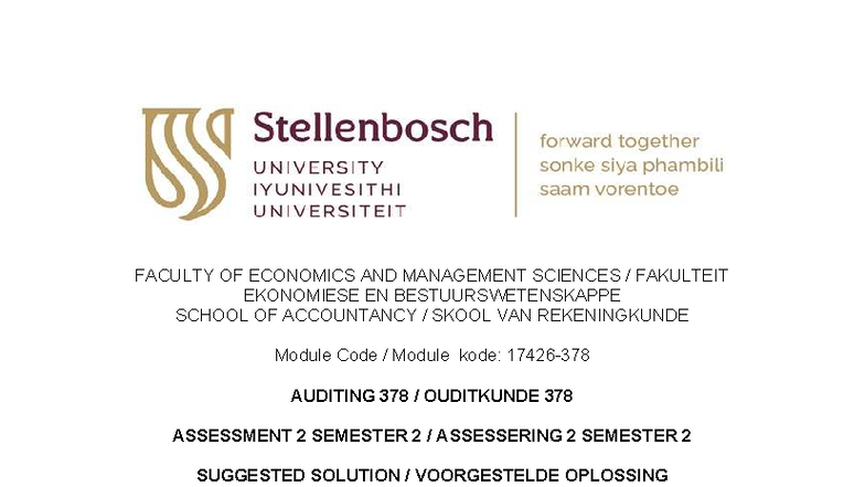 Audit 378 A2S2 Suggested Solutions for Assessment 2 - Studocu