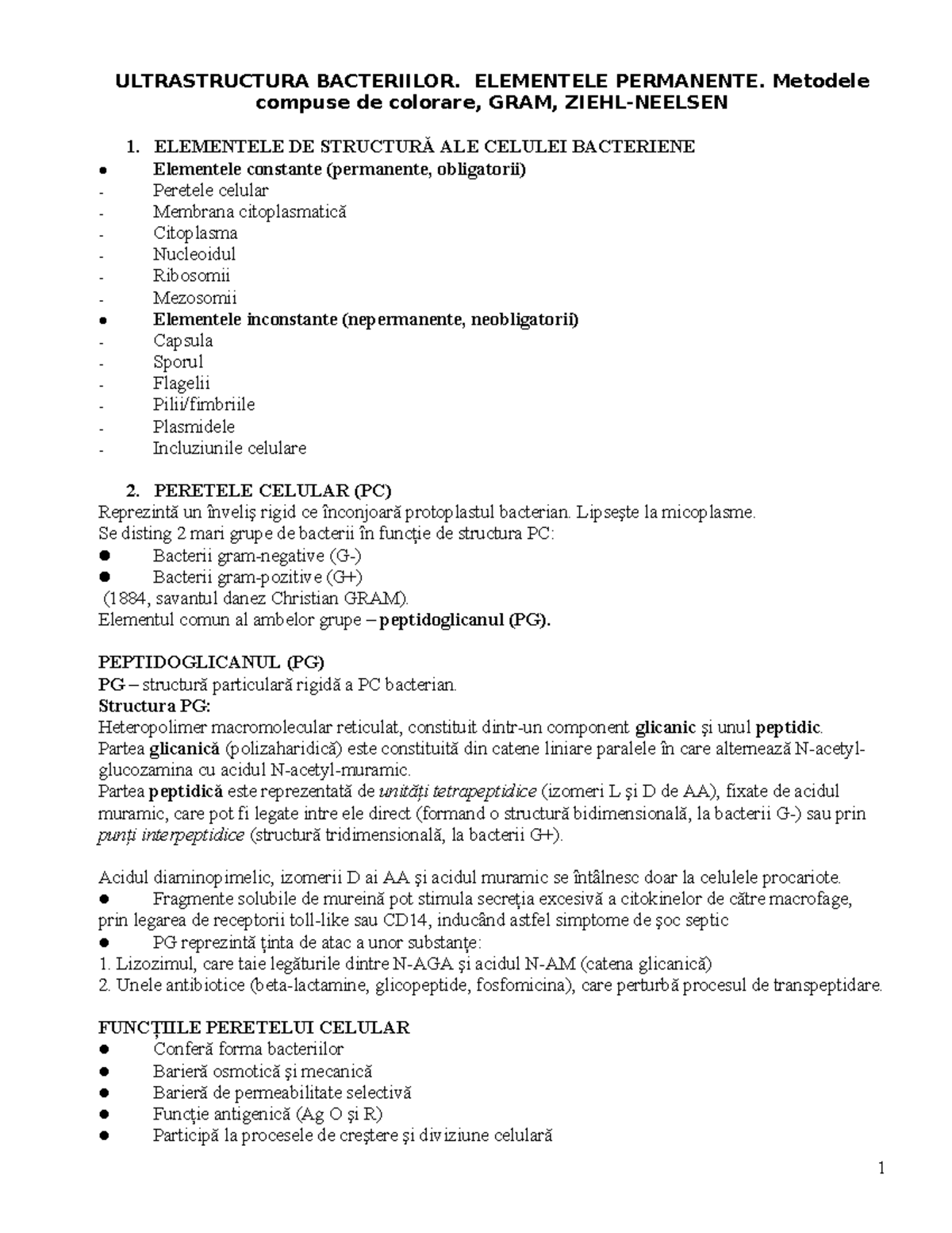 Seminarul 2: Structura, Funcții și Componentele Bacteriilor G+ și G ...