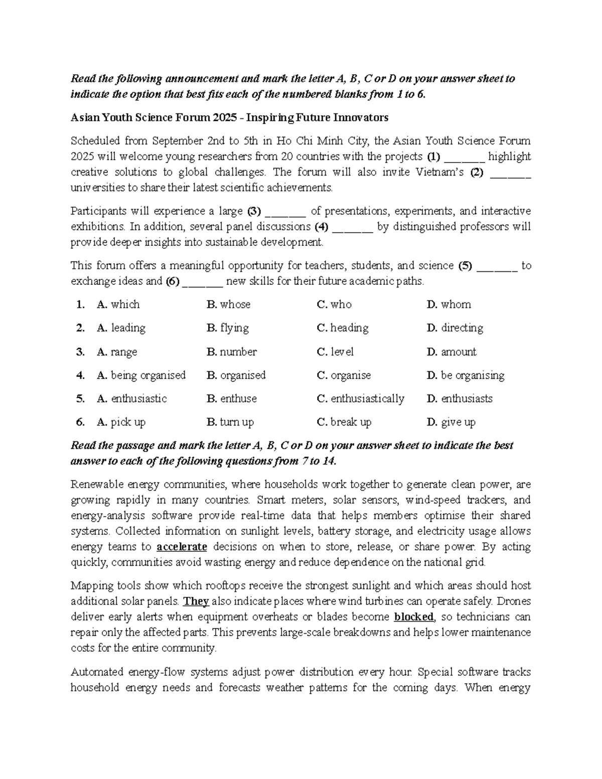 Đề 5 - Asian Youth Science Forum 2025: Exam Questions and Answers - Studocu