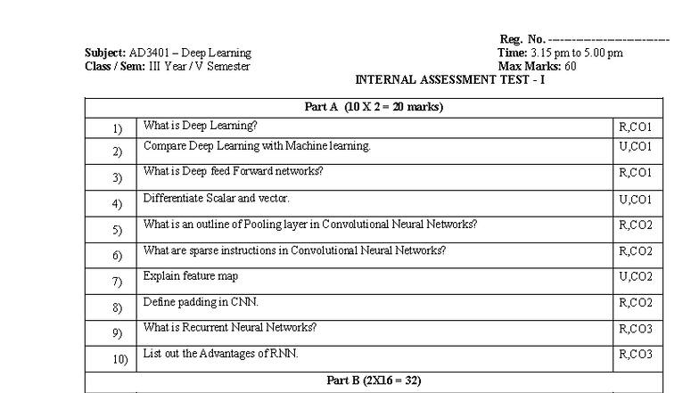 AD3401 Deep Learning Internal Assessment Test I Questions - Studocu