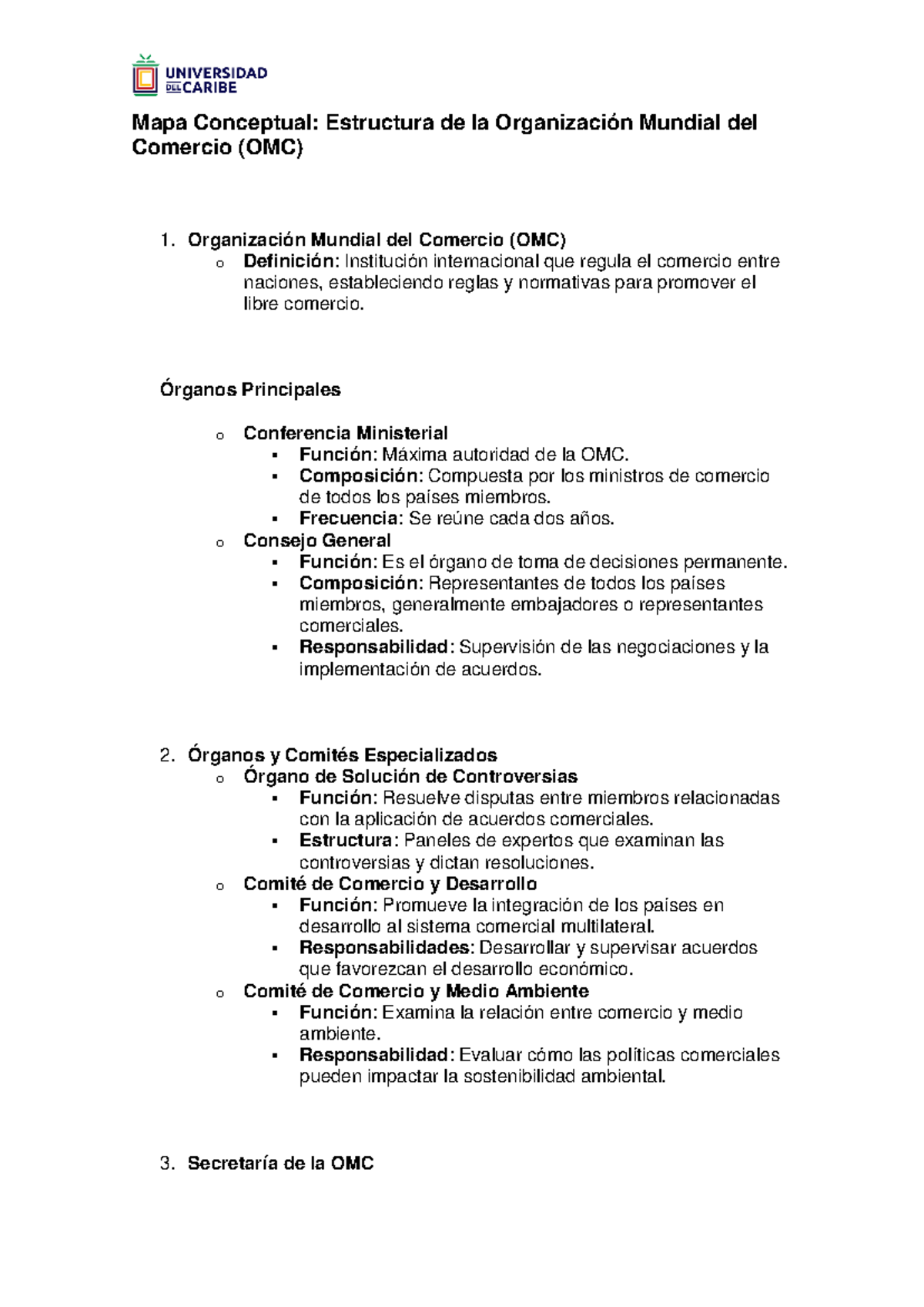 Unidad 5 - Actividad 1: Mapa Conceptual sobre la OMC y su Estructura - Studocu