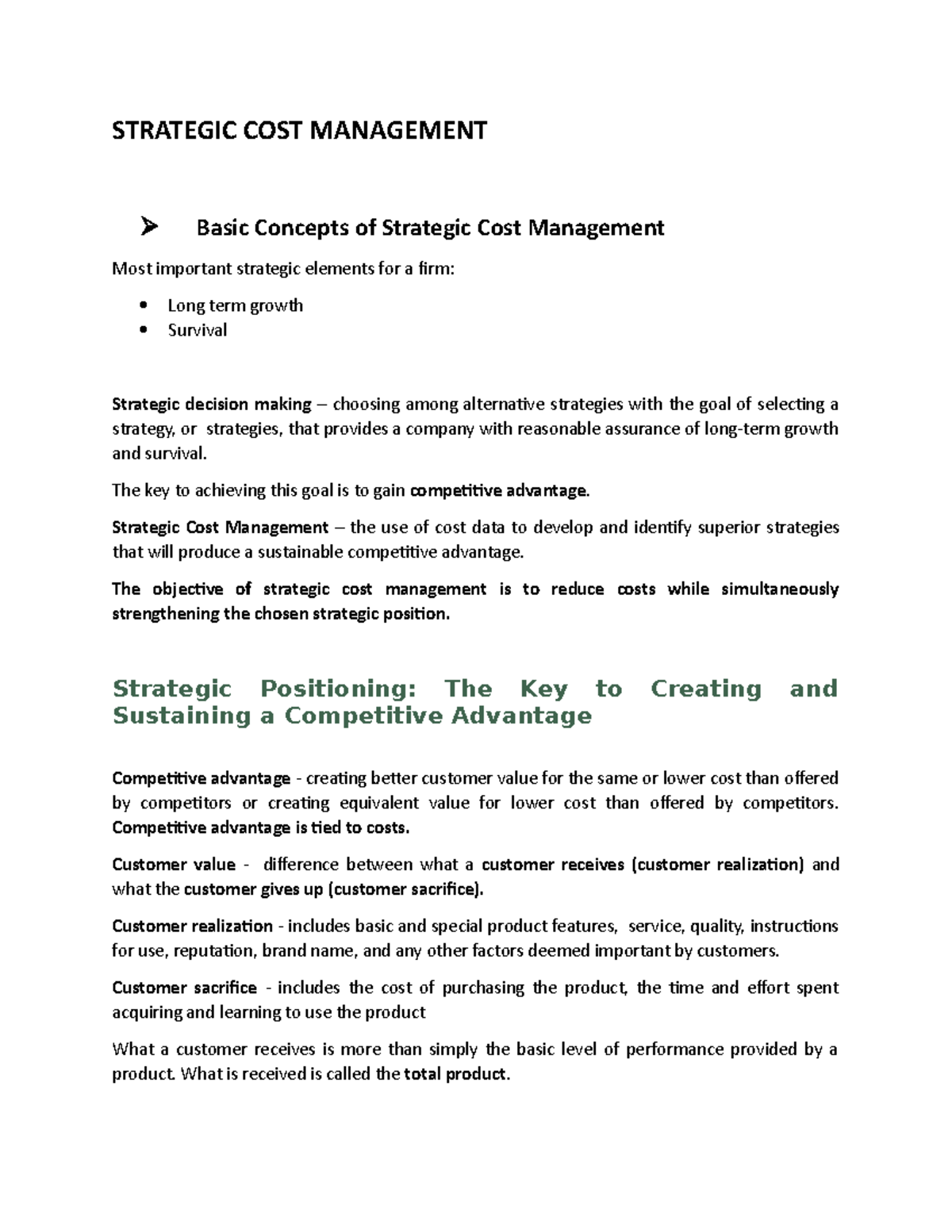 Strategic COST Management - STRATEGIC COST MANAGEMENT Basic Concepts of ...