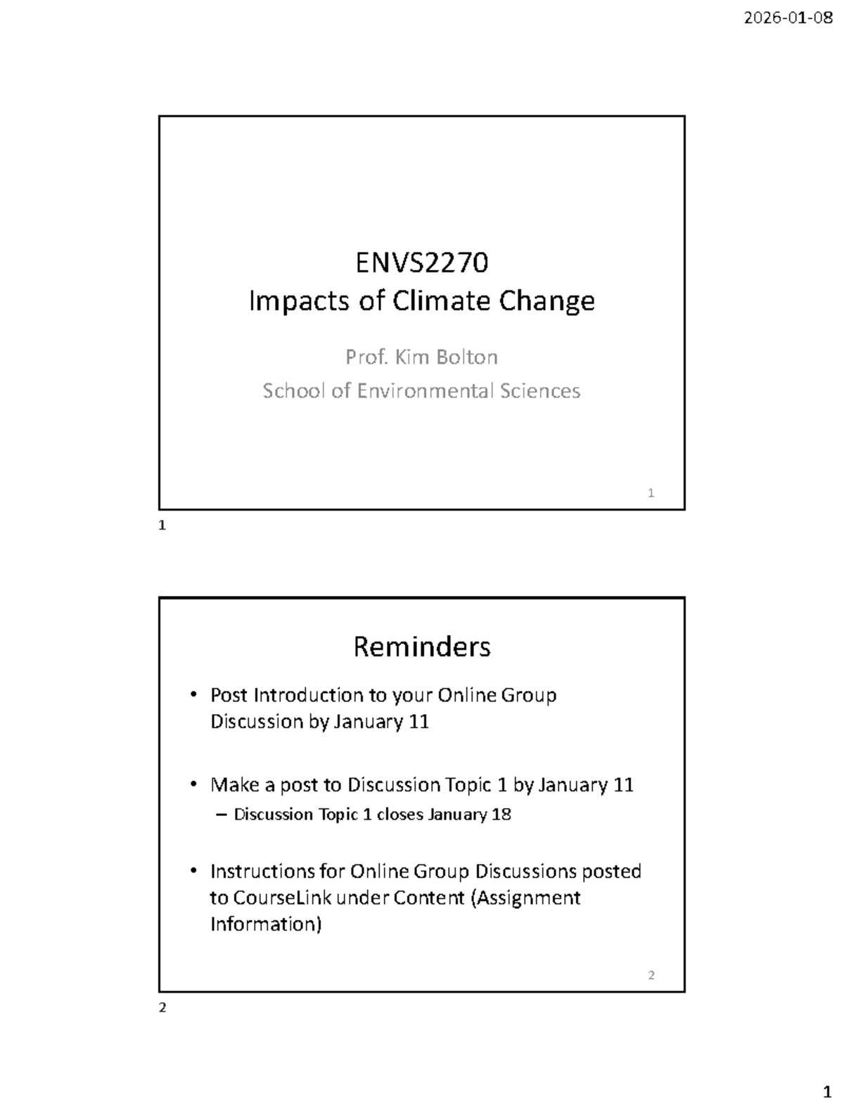 ENVS2270 Lecture: Impacts of Climate Change - Studocu