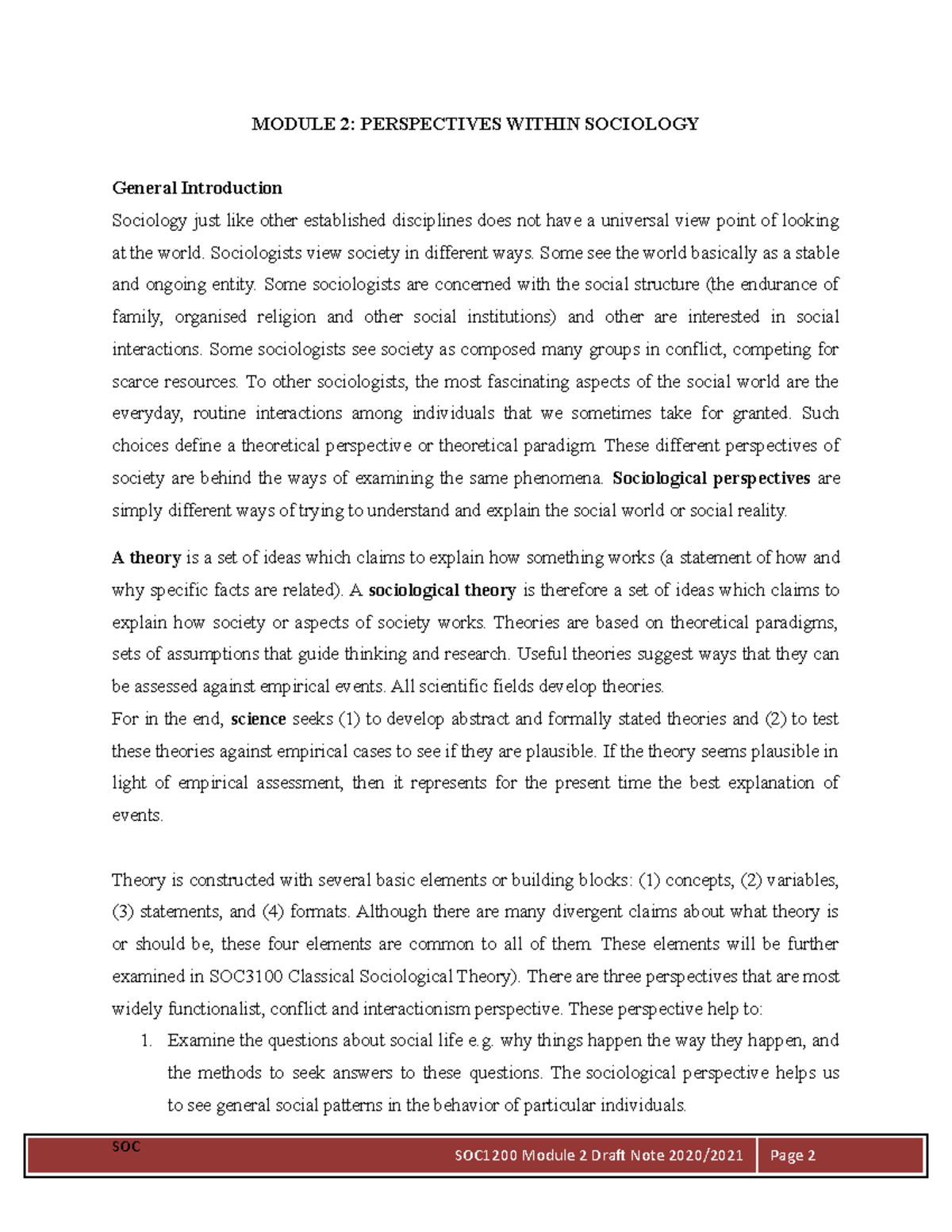 Perspectives in Sociology January 2020-1 - MODULE 2: PERSPECTIVES ...