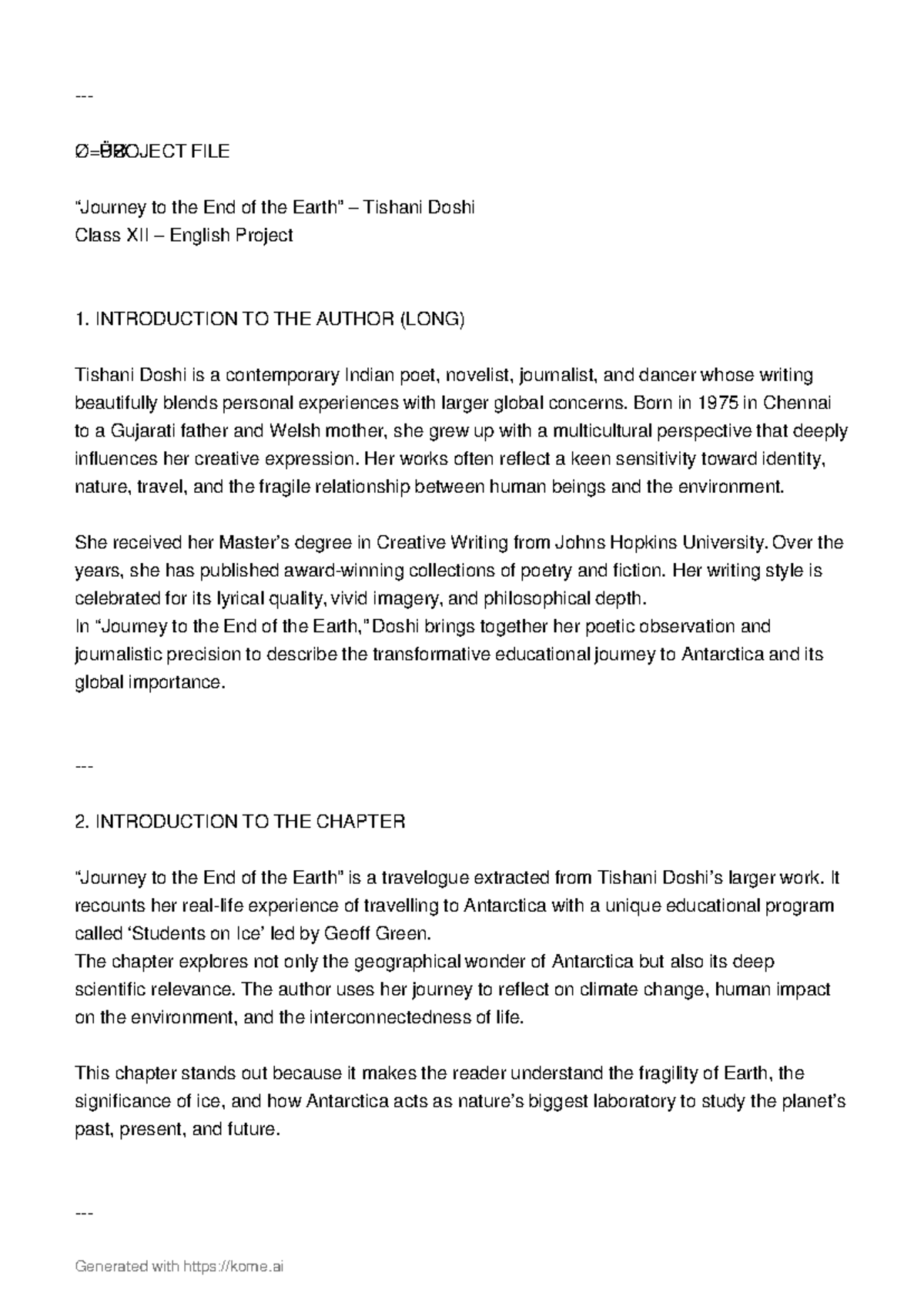 Class XII English Project: Tishani Doshi's Journey to Antarctica - Studocu