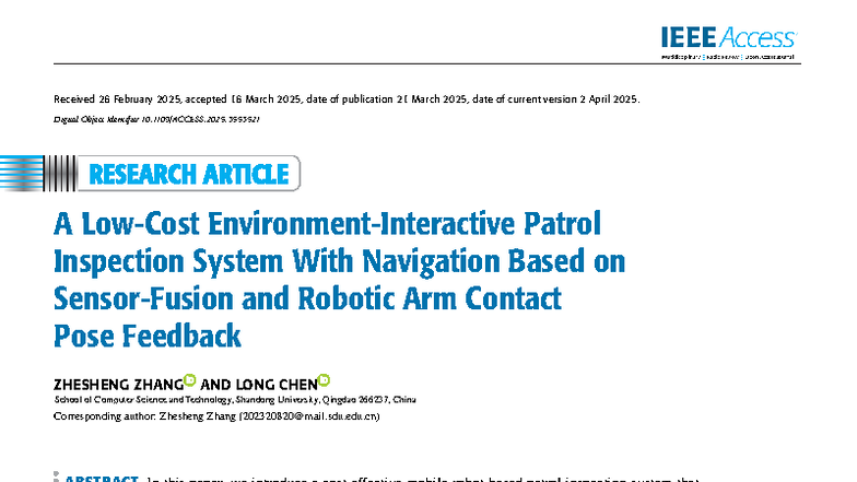A Low-Cost Patrol Inspection System (CS2025) with Sensor Fusion & Arm ...