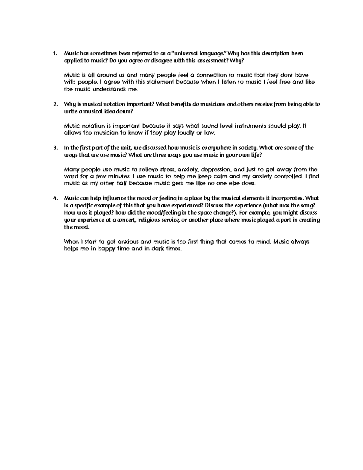 Unit 1 Critical Thinking Questions on Music and Society - Studocu