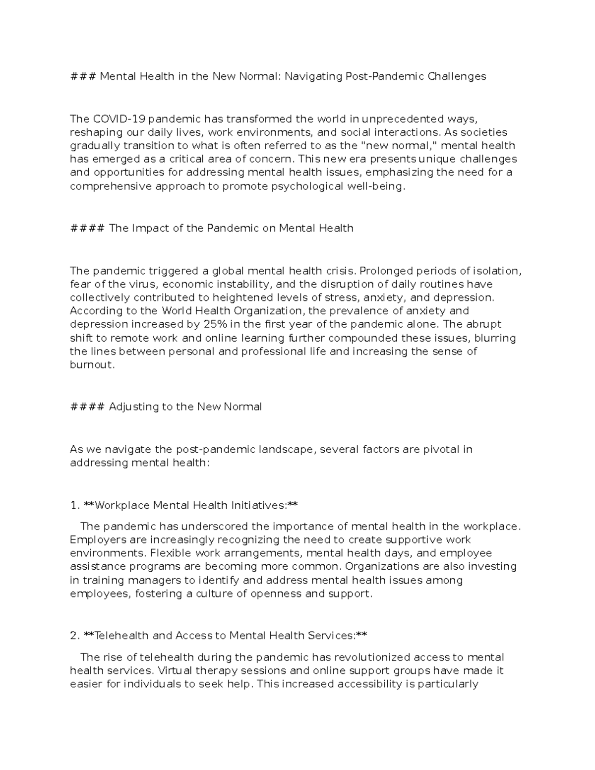 Mental health in the new normal - Mental Health in the New Normal ...