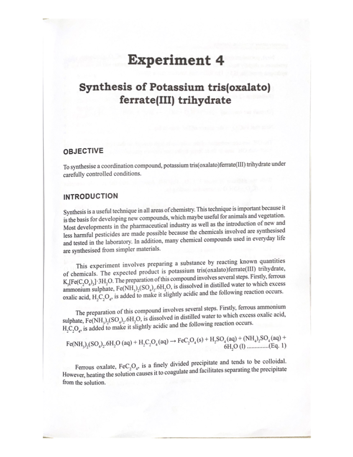 Experiment 4 - LAB MANUAL - Inorganic Chemistry - Studocu