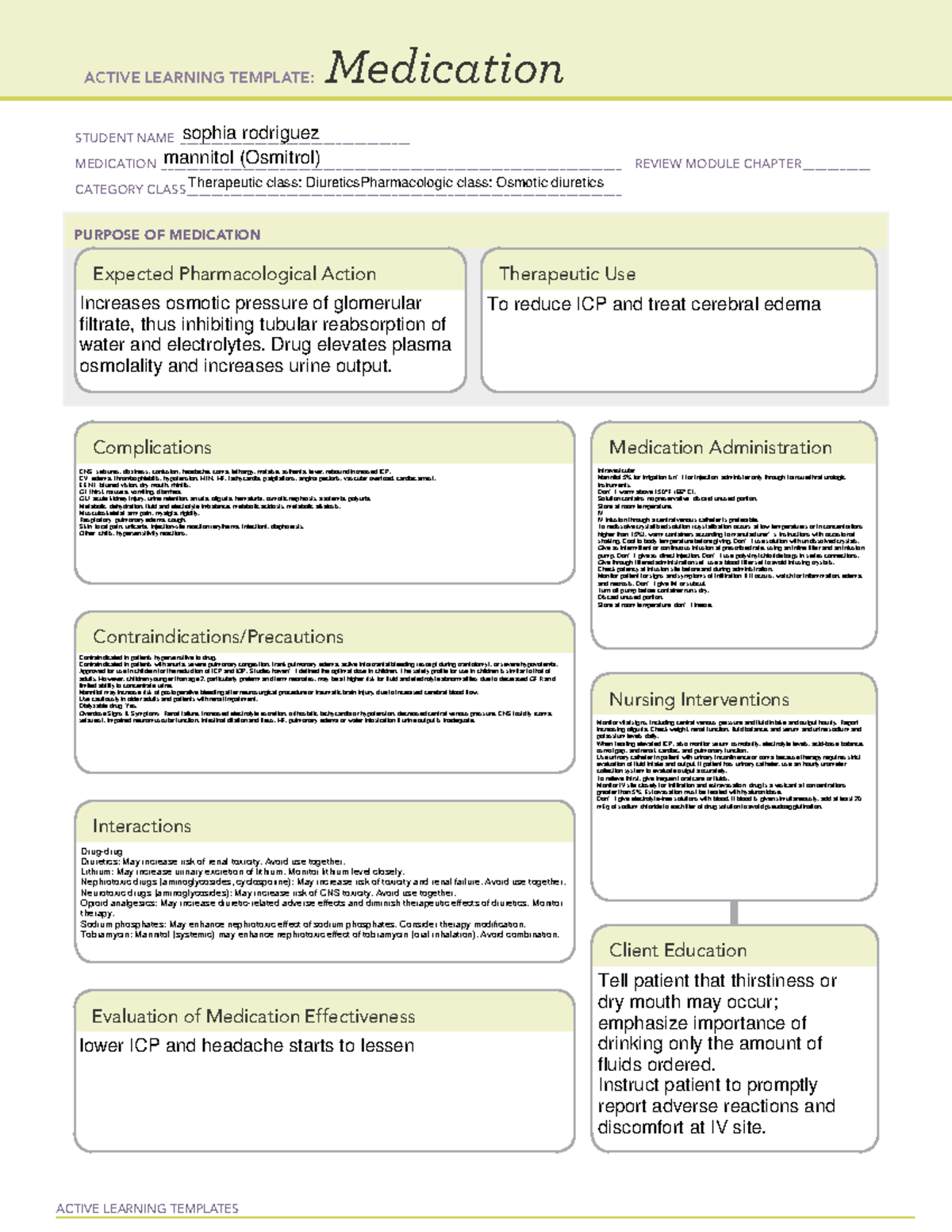 Mannitol Medication Sheet - Active Learning Template 2023 - Studocu
