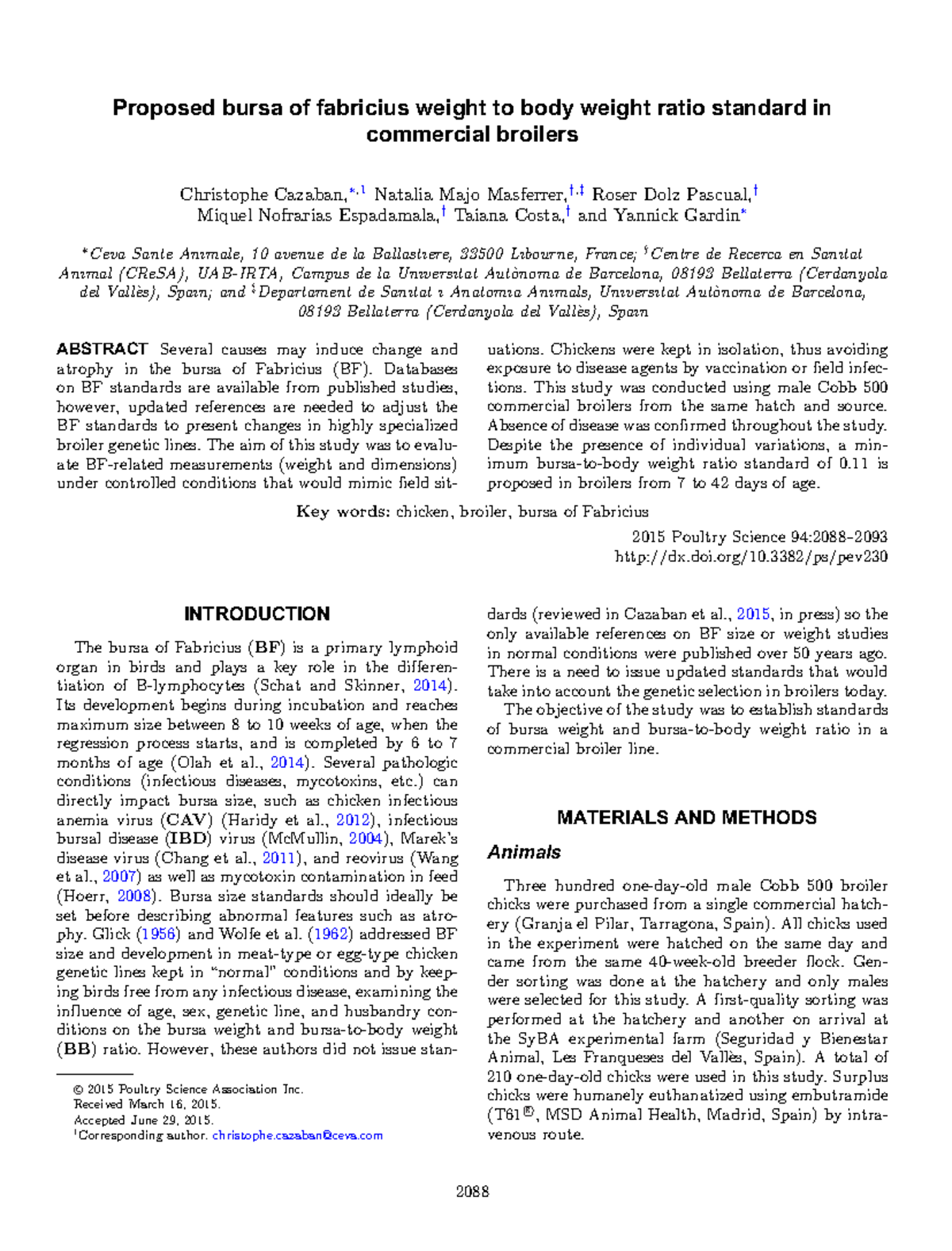 Proposed BB Ratio Standards for Male Cobb 500 Broilers (Poultry Science ...