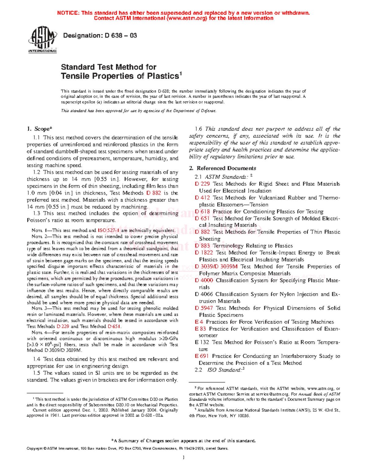 ASTM D638-03 Standard Test Method for Tensile Properties of Plastics ...