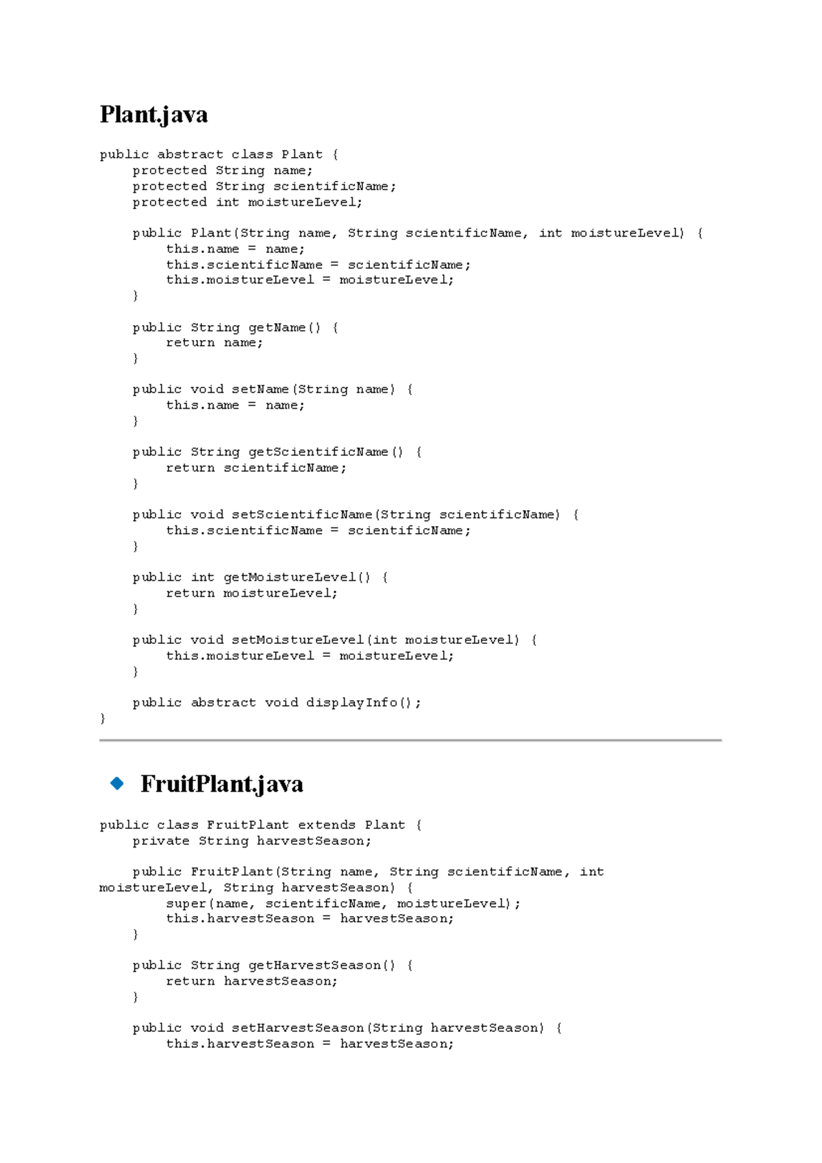 Plant System Implementation in Java: Classes and Methods - Studocu