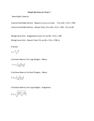 Data Analysis Exam 4 Sample Questions - Sample Questions for Exam 4 For ...
