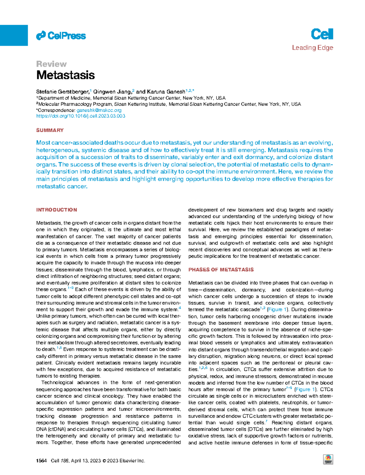 Metastasis Review (MED 101): Key Principles and Emerging Therapies ...