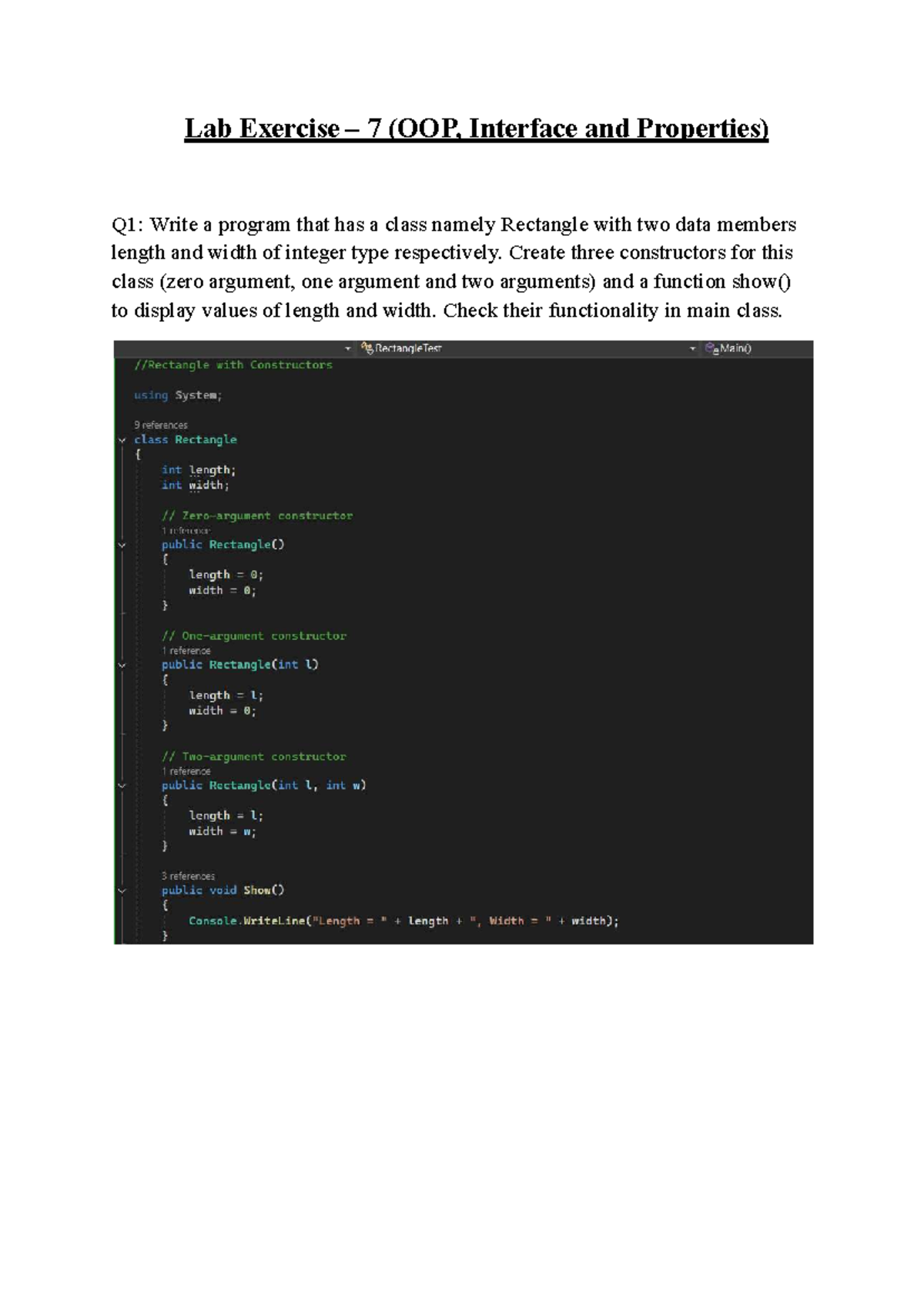 Lab Exercise 7 (OOP, Interface & Properties) - Practical Guide - Studocu