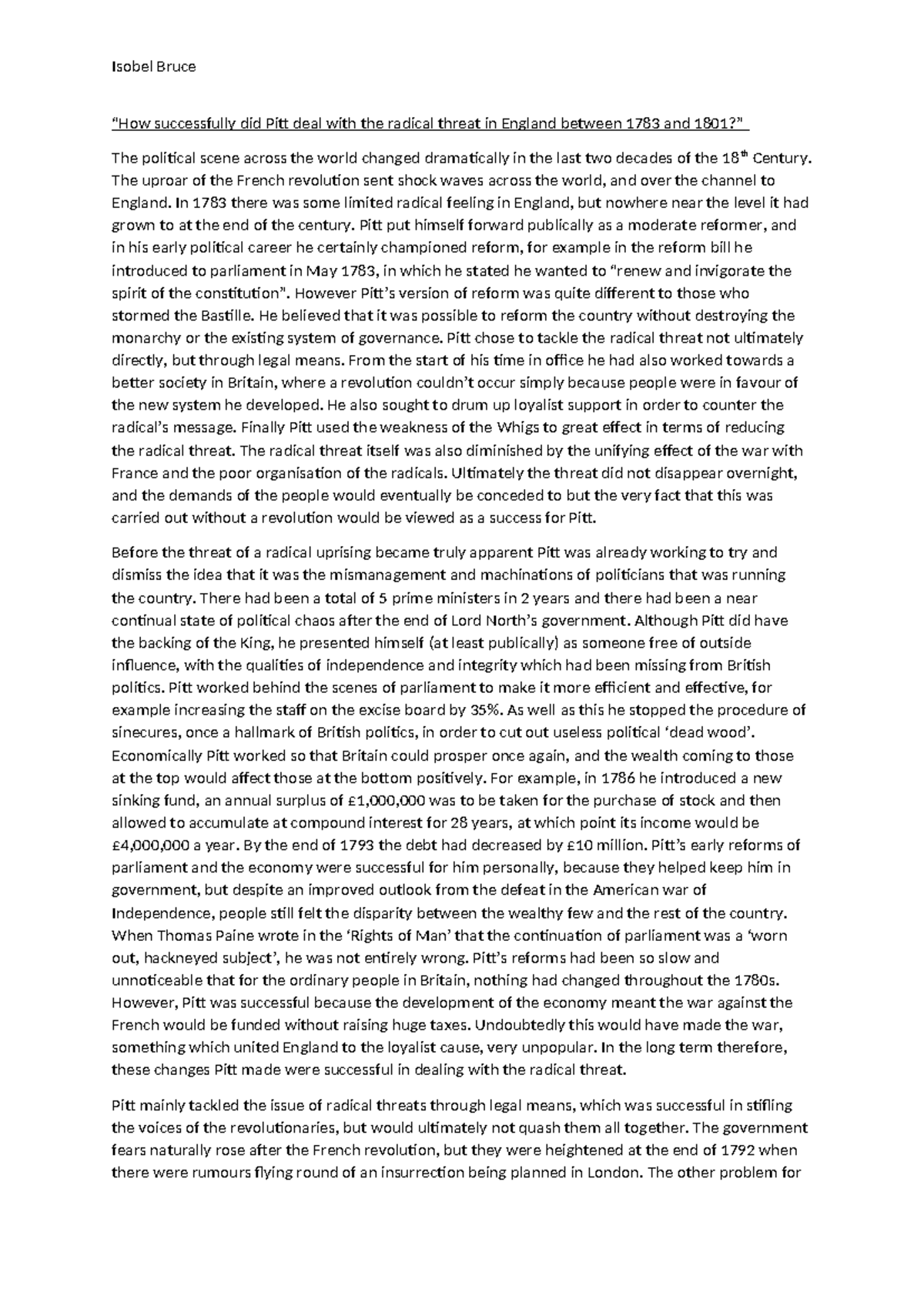 How Successfully Did Pitt Address the Radical Threat in England (1783 ...