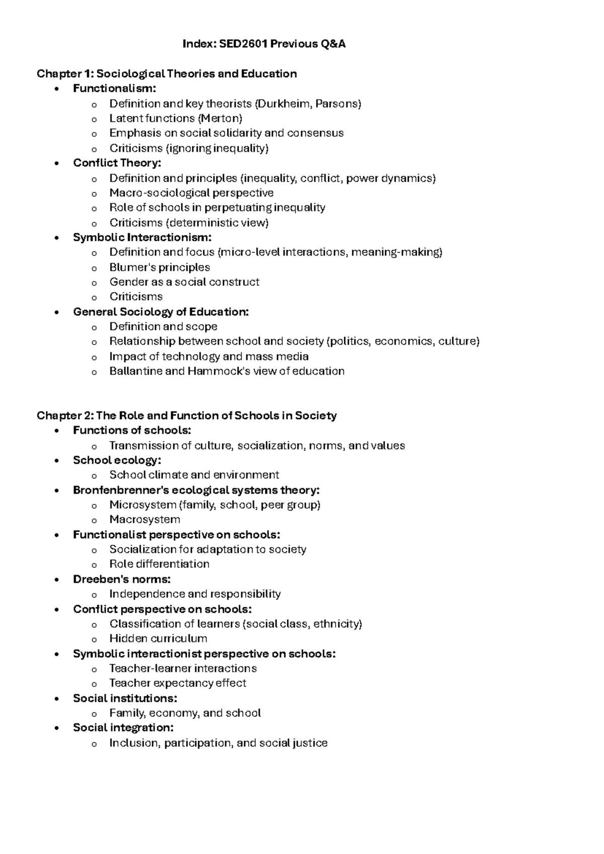 SED2601 Final Exam Q&A - Sociology of Education Insights - Studocu