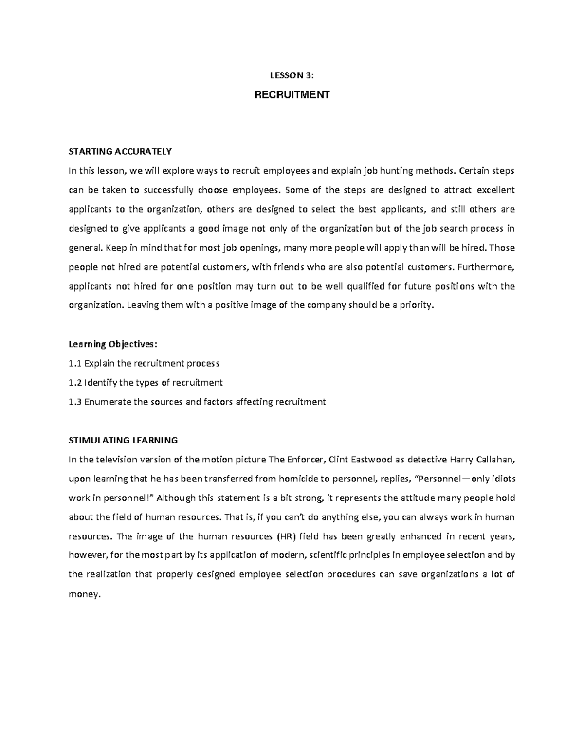 LESSON 3: RECRUITMENT STRATEGIES FOR EFFECTIVE HIRING - Studocu
