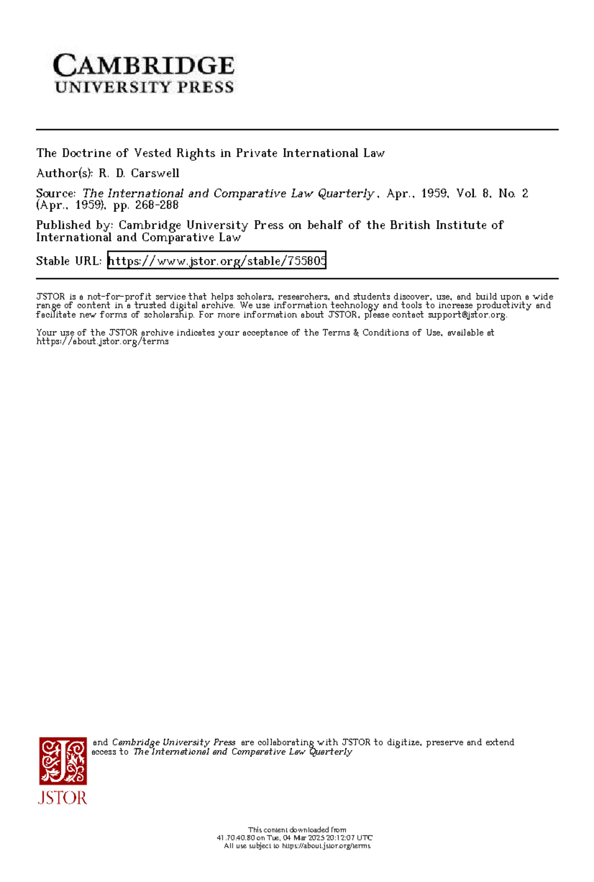 The Doctrine of Vested Rights in Private International Law - Carswell ...