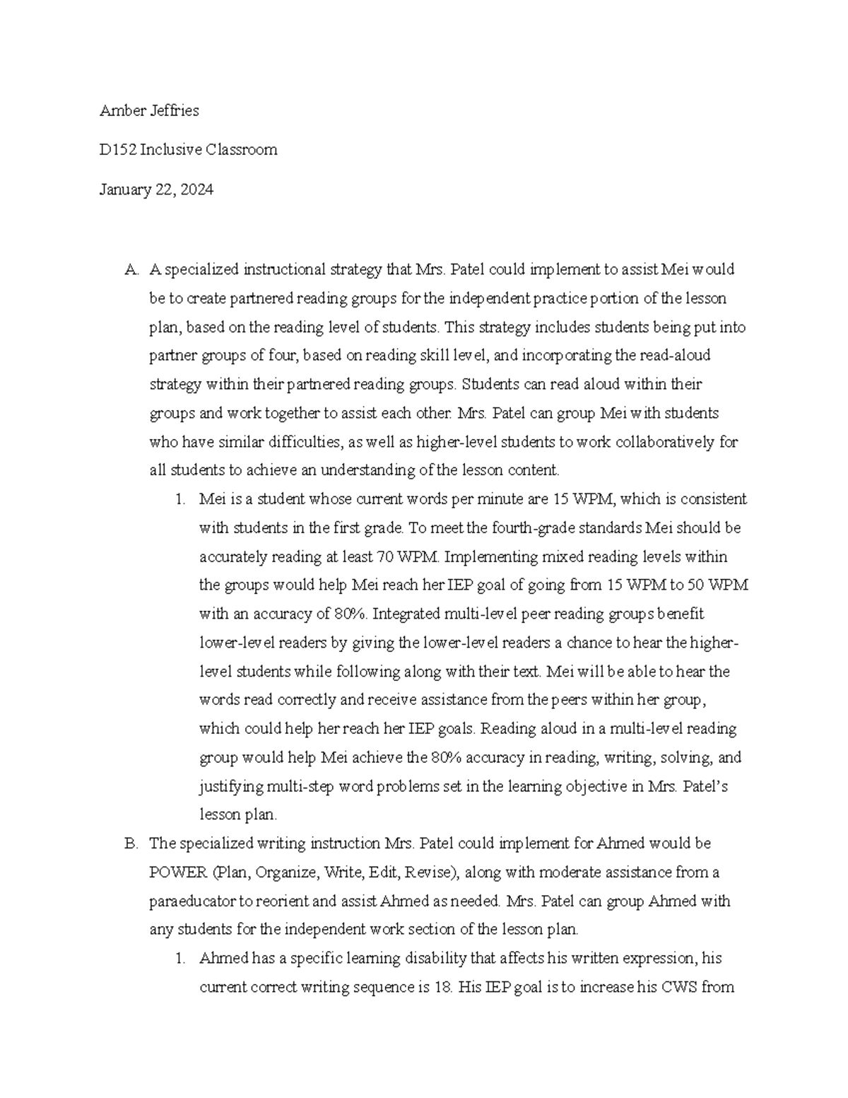 D152 Task 1 - Strategies for Supporting Diverse Learners - Studocu