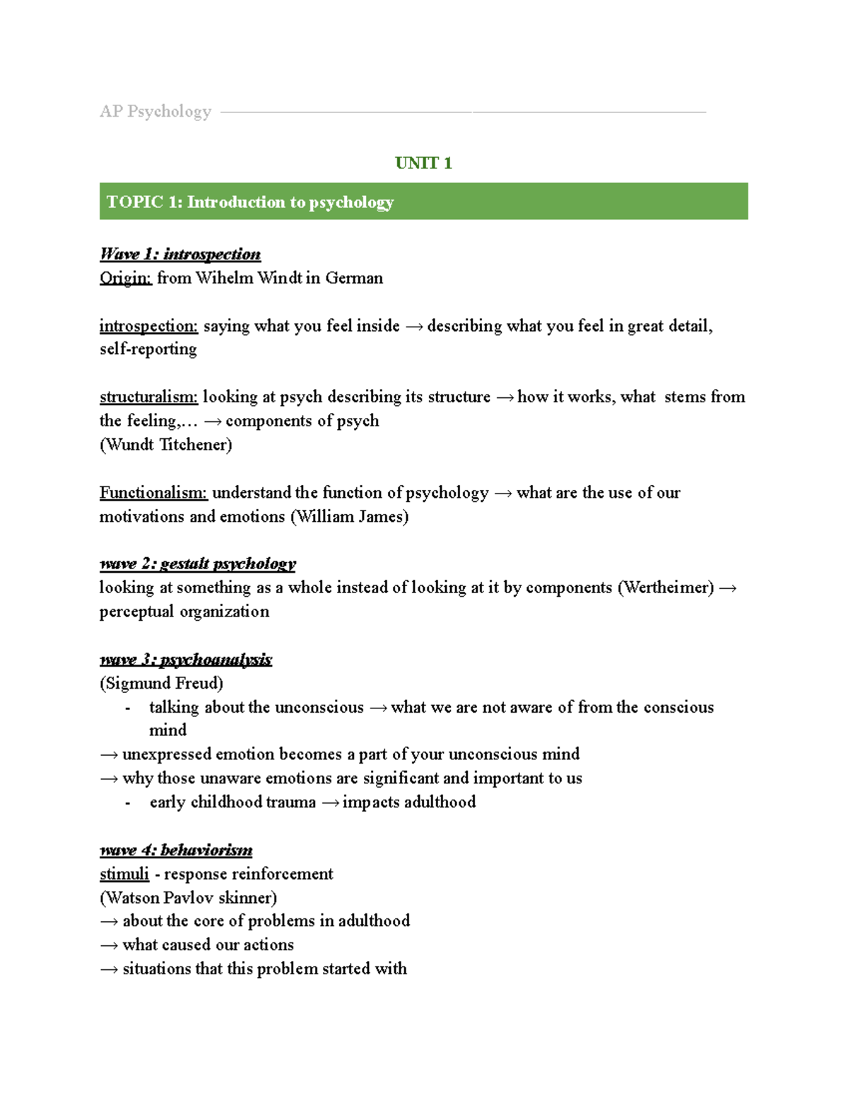 AP Psychology Study Notes: Units 1-3 Overview and Key Concepts - Studocu
