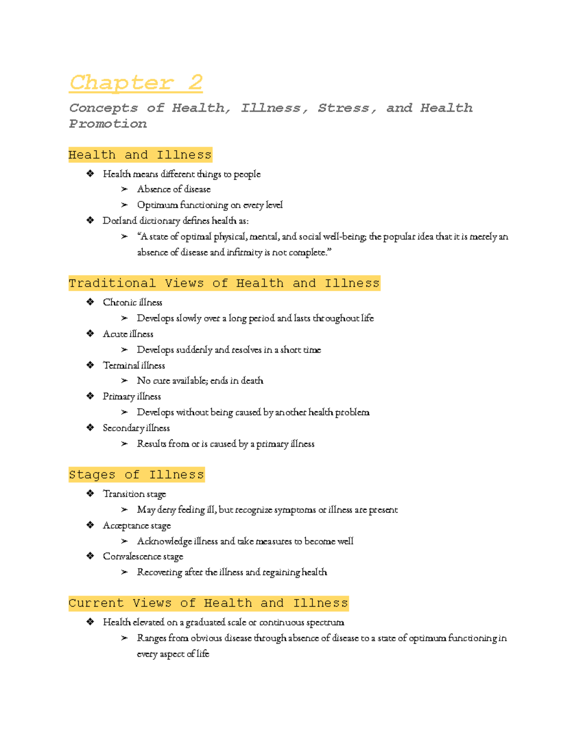Fundamentals Chapter 2: Concepts of Health and Illness - Studocu